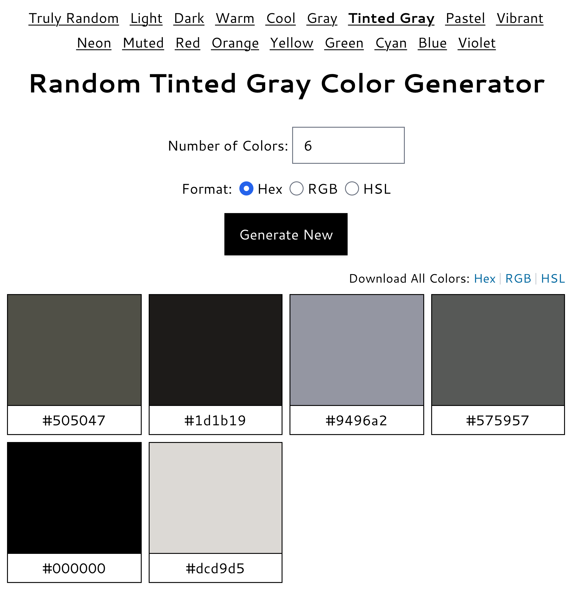 Random Tinted Gray Color Generator